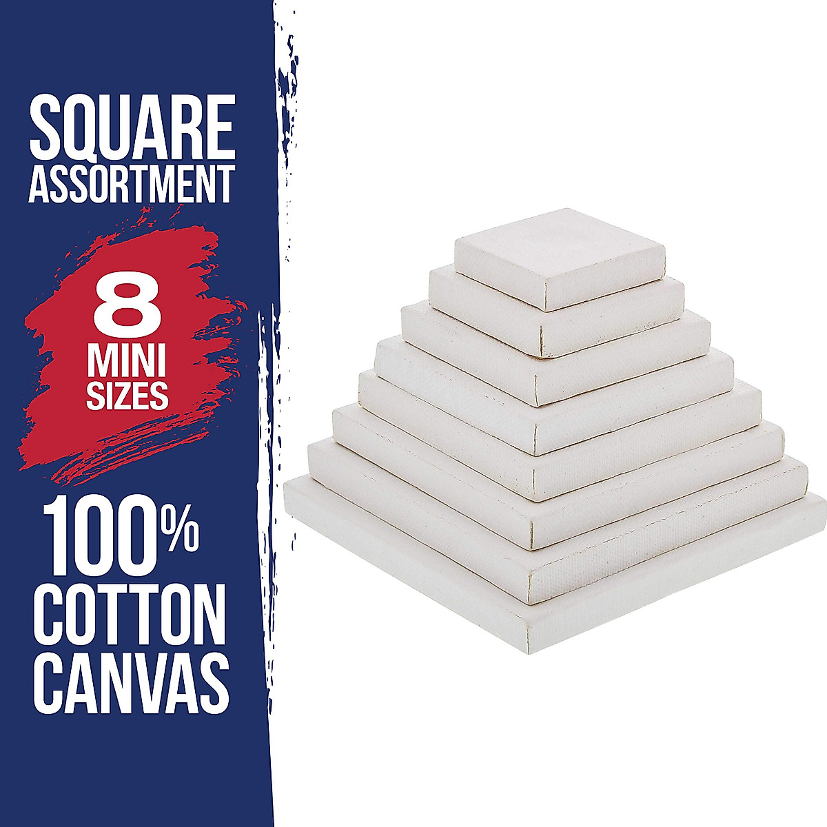 U.S. Art Supply Mini Stretched Canvas 10-Ounce Primed Square Assortment (8-Canvases Square inch Sizes - 1-1/2", 2", 2-1/2", 2-3/4", 3-1/4", 3-5/8", 4", 4-1/2")