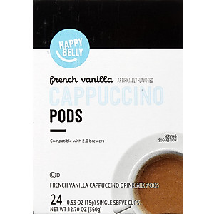 Amazon Brand - Happy Belly Cappuccino Coffee Pods Compatible with 2.0 K-Cup Brewers, French Vanilla Flavored, 24 Count