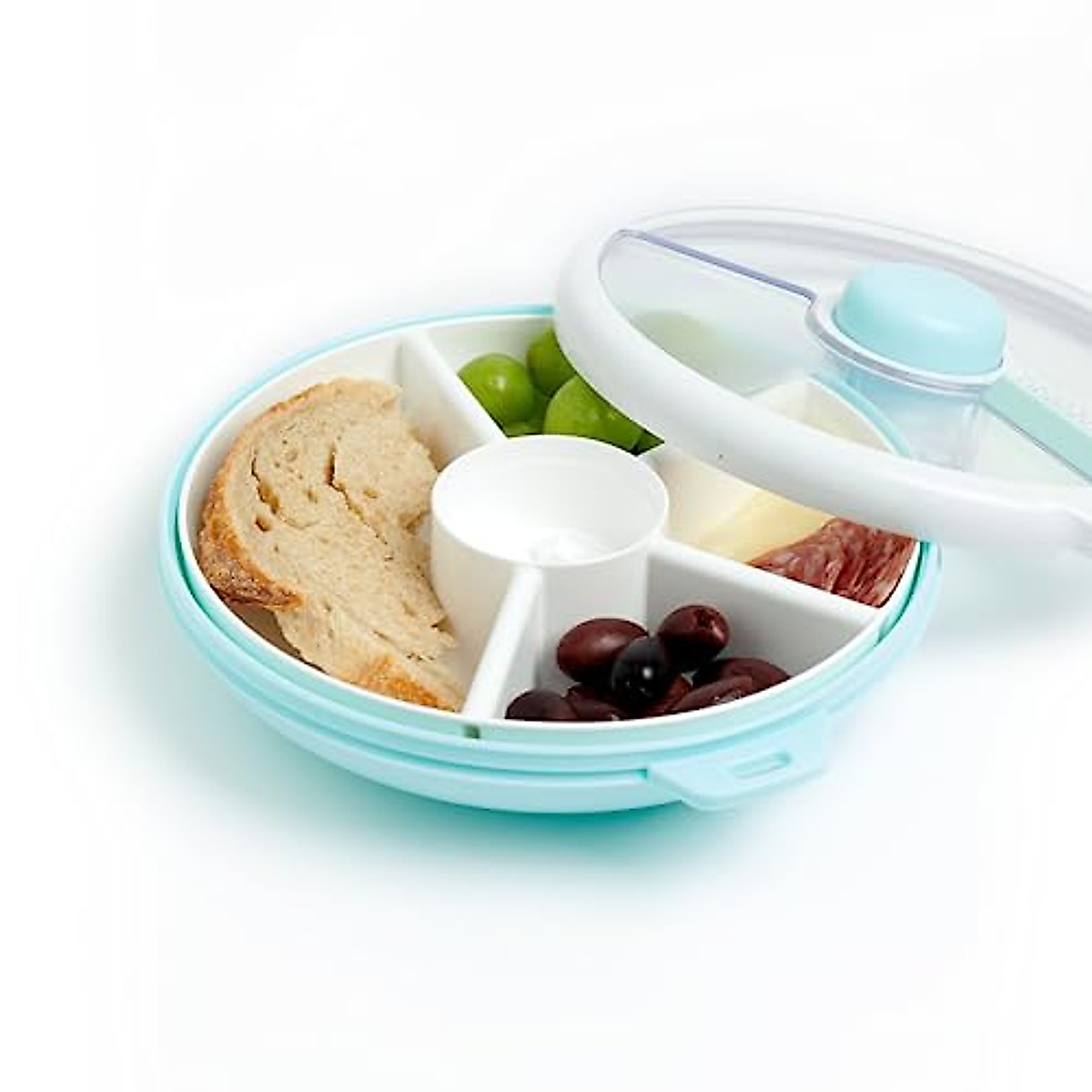 GoBe Kids Large Snack Spinner Bundle with Hand Strap and Sticker Sheet - Reusable Snack Container with 4 Compartment Dispenser & Sliding Door | BPA and PVC Free | Dishwasher Safe | No Spill, Leakproof