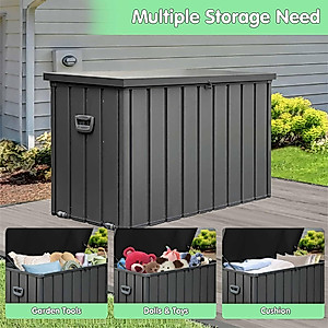 WIIS' IDEA 200 Gallon Storage Deck Box, Outdoor Waterproof Storage Deck Box w/Lockable Lids, Mobility Rollers, Large Storage Container for Patio Furniture for Garden Tools and Pool Supplies, Dark Grey