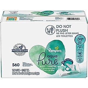 Pampers Aqua Pure Sensitive Baby Wipes 10X Pop-Top 560 Count