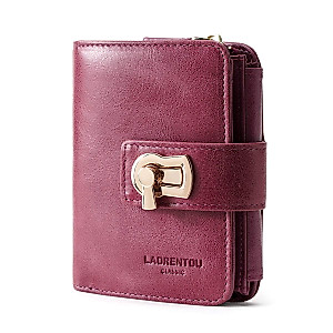 LAORENTOU Cow Leather Small Wallets for Women, Ladies Cute Zipper Purses Credit Card Holders Trifold Wallets for Women Coin Purses (01 Purple)