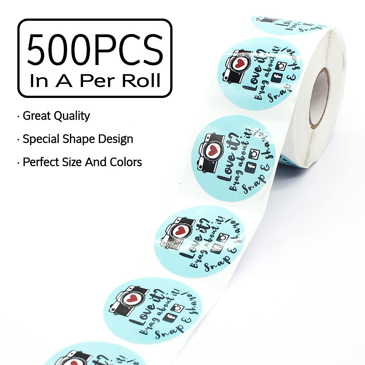 Snap and Share Stickers Small Business,Love it Snap Share Stickers,Leave a Review Stickers,Blue Small Business Stickers 500 Labels Per Roll