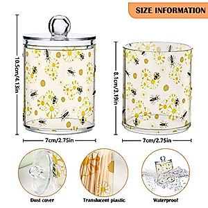 MNSRUU 2 Pack Qtip Holder Organizer Dispenser Cute Bee Bathroom Storage Canister Cotton Ball Holder Bathroom Containers for Cotton Swabs/Pads/Floss