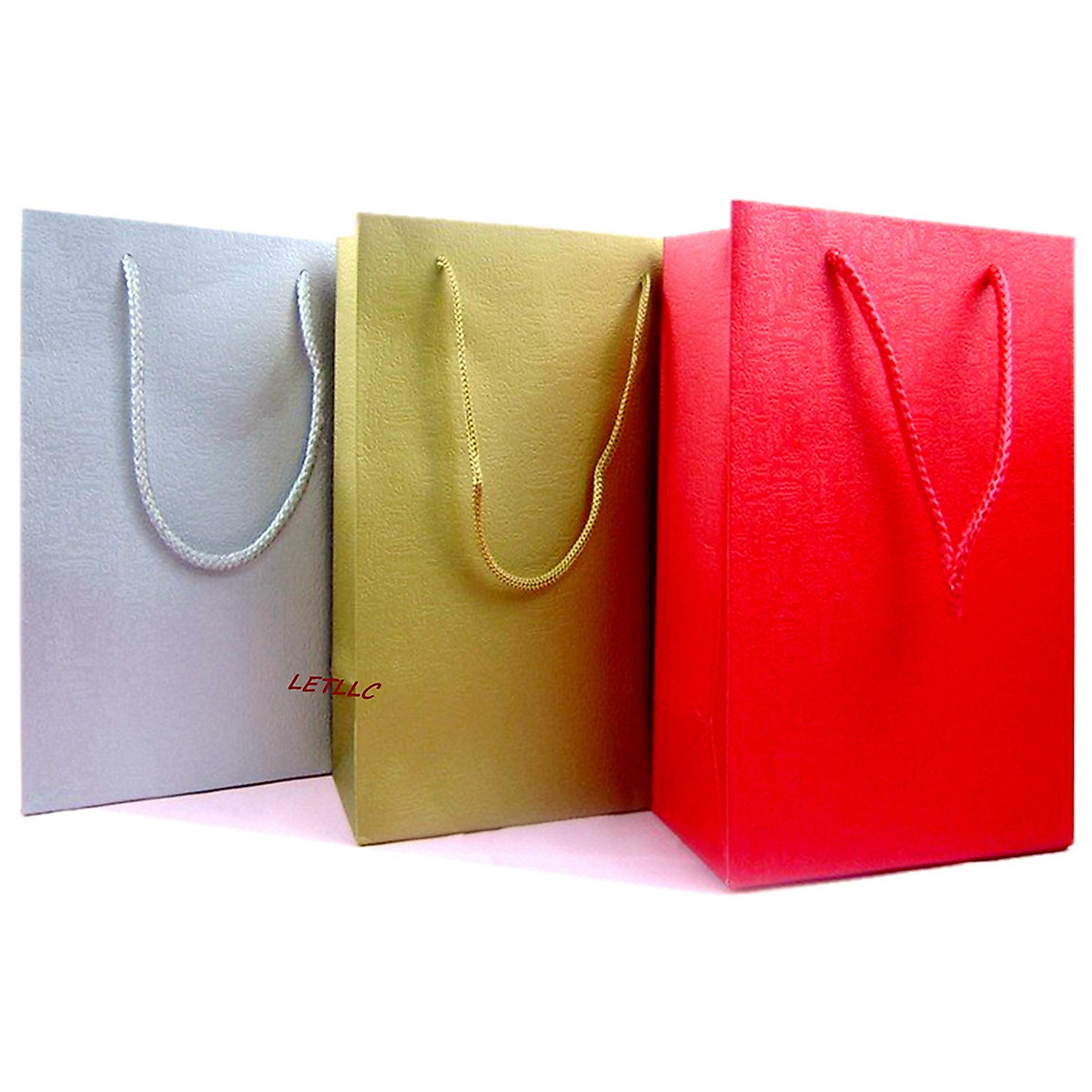 Heavy Duty Gift Bag Paper Cardboard Red Gold Silver Christmas Gift Clothing Wedding Kids Party Medium 10" x 8.5" x 4" (L x W x D) (3 Pack)