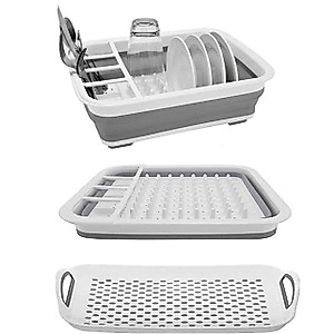 Collapsible Dish Drying Rack with Drain Board Tray Foldable Dish Drying Rack Pop up Dishes Dinnerware Organizer Dish Rack RV Accessories Camping Supplies Camper Accessories for Travel Trailers