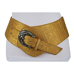 Trendy Fashion Jewelry TFJ Women Wide Western Belt Hip High Waist Faux Leather Dressy M L Metallic Gold