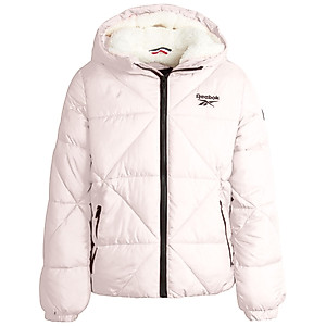 Reebok Girls' Winter Coat - Heavyweight Quilted Sherpa Fur Lined Cropped Puffer Parka - Casual Jacket for Girls (4-16), Size 10-12, Blush