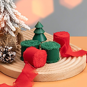 Chiffon Ribbon, 3 Rolls 21 Yards Red Handmade Fringe Chiffon Silk Ribbon 1.5" x 7Yd Ribbons Set for Wedding Invitations,Christmas, Bridal Bouquets, Gifts Wrapping, DIY Crafts