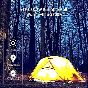 USB Camping Bulb Touch Switch Non Dimmable 3W 400lm Warm White LED Lantern for Fishing Boat Car Truck Camping, A19 Outdoor Portable LED Bulb, Emergency Light, Kids Bed Light, Night Light - 2 Pack