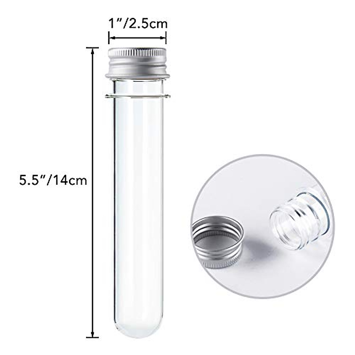 BTSD-home 25x140mm(40ml) Plastic Test Tubes with Screw Caps for Gumball Candy Storage, Bath Salt Vials, Hot Cocoa Containers, Bridal Shower, Baby Shower, Wedding, Kids Birthday Party Favors（30 Pack）