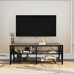 Katrawu TV Stand for TV up to 65 Inch, Long 55" TV Cabinet with 3-Tier Storage Shelves,Entertainment Center TV Console Table for Living Room with Industrial TV Metal Frame, Rustic Brown