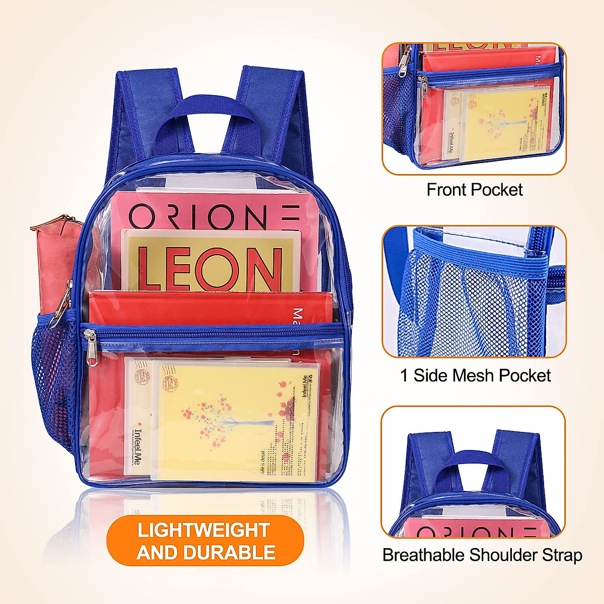 USPECLARE Clear Backpack for Stadium Approved 12×6×12, Water proof Clear Bag for Stadium Events and Concert Work Sport Event