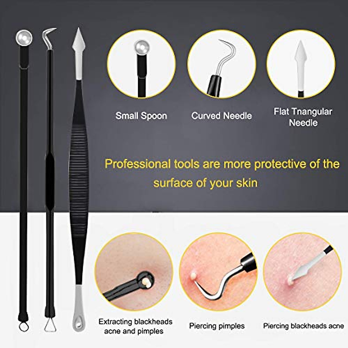 Pimple Popper Tool Kit - Boxoyx 10 Pcs Blackhead Remover Comedone Extractor Kit with Box for Quick and Easy Removal of Pimples, Blackheads, Zit Removing, Forehead,Facial and Nose (Black)