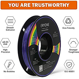 ERYONE Filament TPU 1.75mm +/-0.05mm for 3D Printer, 95A, 0.5kg (1.1 LBS) / Spool, Sea Glass Rainbow
