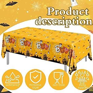 Gupesxu Mouse Halloween Party Decorations-3pcs Happy Boo Day Tablecloth, Yellow Pumpkin Ghost Mouse Halloween Tablecloth for Kids Boy Girl Baby Shower Halloween Birthday Party Supplies