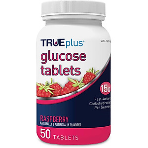 TRUEplus® Glucose Tablets, Raspberry Flavor - 50ct