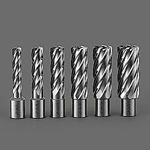 Annular Cutters Set 6pcs JESTUOUS 3/4 Inch Weldon Shank 2 Cutting Depth 7/16 to 1-1/16 Cutting Diameter HSS Slugger Bits for Magnetic Drill Press with 2 Pilot Pins