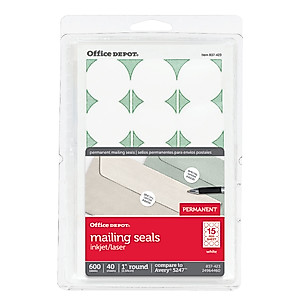 Office Depot Permanent Mailing Seals, 1in. Diameter, White, Pack Of 600, OD98796