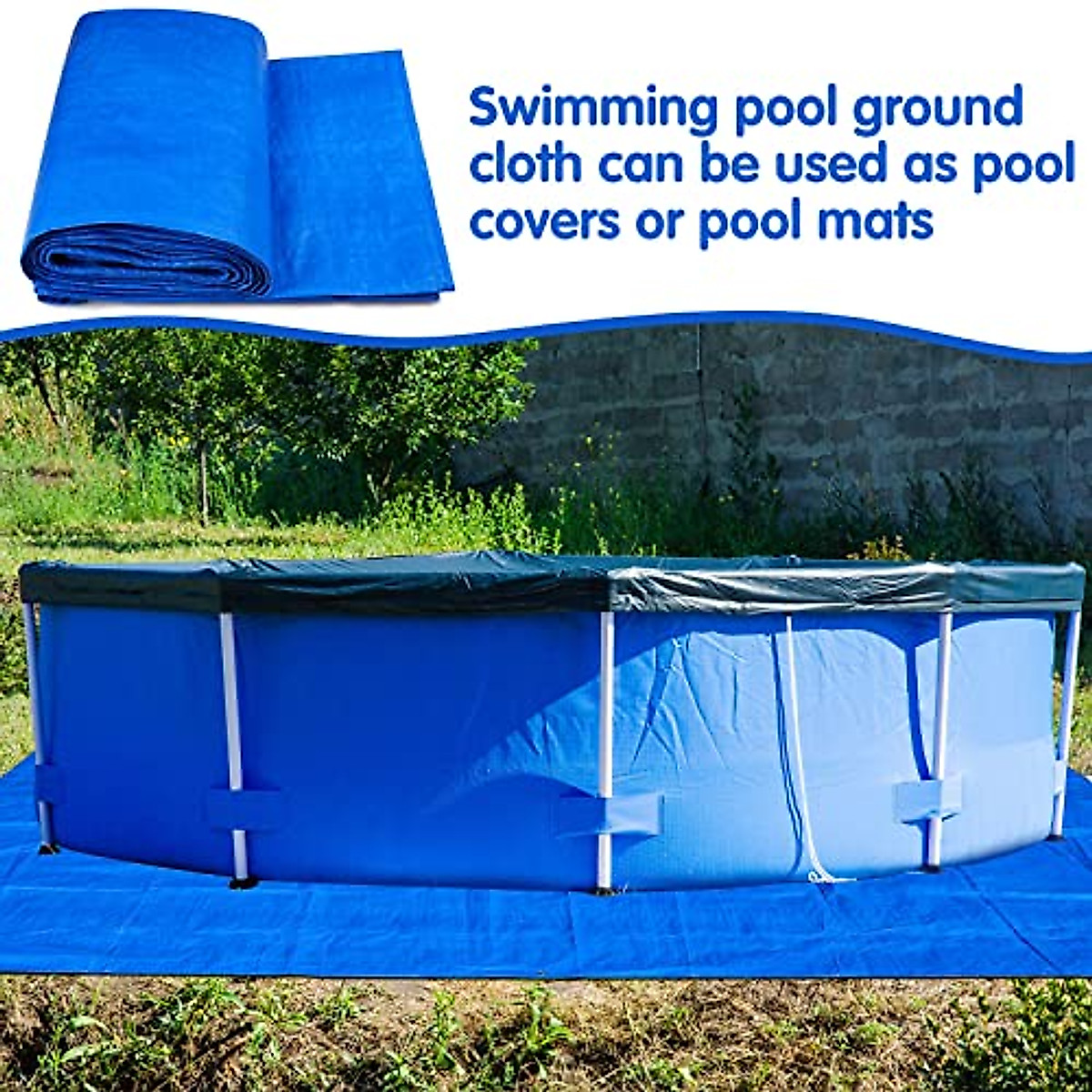 Woanger 13 ft Pool Mat Swimming Pool Ground Cloth Square Pool Liner Pad Waterproof PE Ground Pool Mat for Above Ground Pools Avoid Rocks, Roots, and Glass