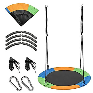 Saucer Swing - 900D Oxford Waterproof Tree Swing for Kids and Adults 700lb 40 Inch - with 2 Adjustable PE Ropes and 2 Stainless Steel Carabiners for Outdoor and Indoor
