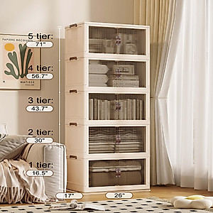 136Gal（543Qt） Stackable Storage Bins Folding Collapsible Storage Bins with Lid, Closet Organizers and Storage, Storage Box with Door Beige 26" W x 17" D x 71" H