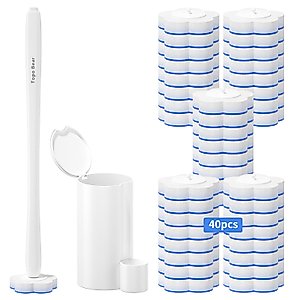 Topo Bear Disposable Toilet Bowl Brush with 40 Toilte Wand Refills, Toilet Bowl Cleaner Wands, Toilet Cleaning System Starter Kit