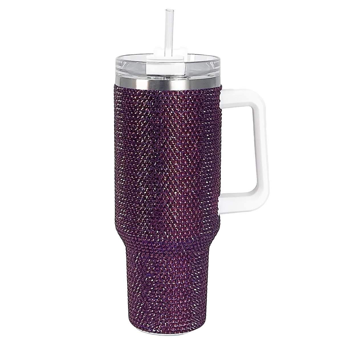 Cupcupmore 40oz Grape Purple Bling Rhinestone Stainless Steel Sippy Tumbler Glitter Vacuum Insulated Water Bottle with Straw & Lid &Handle,Thermos for Hot & Cold Drinks,Car Cup Holder,Coffee