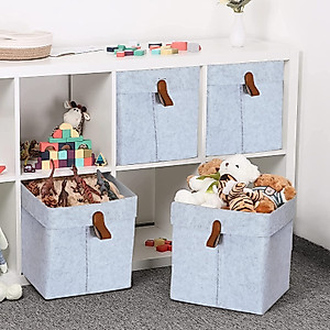 Felt Storage Basket, Fabric Cloth Storage Bin Collapsible Organizer Basket with Handle for Cloth Toys Fordable Cloth Bin for Bedroom Playroom Office Hard Bottom (large, gray)