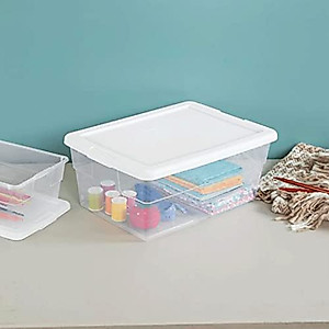 Sterilite 16 Qt Stackable Clear Plastic Storage Bin Tote Container Organizer with Handles & Indented White Lid for Organization and Storage (24 Pack)