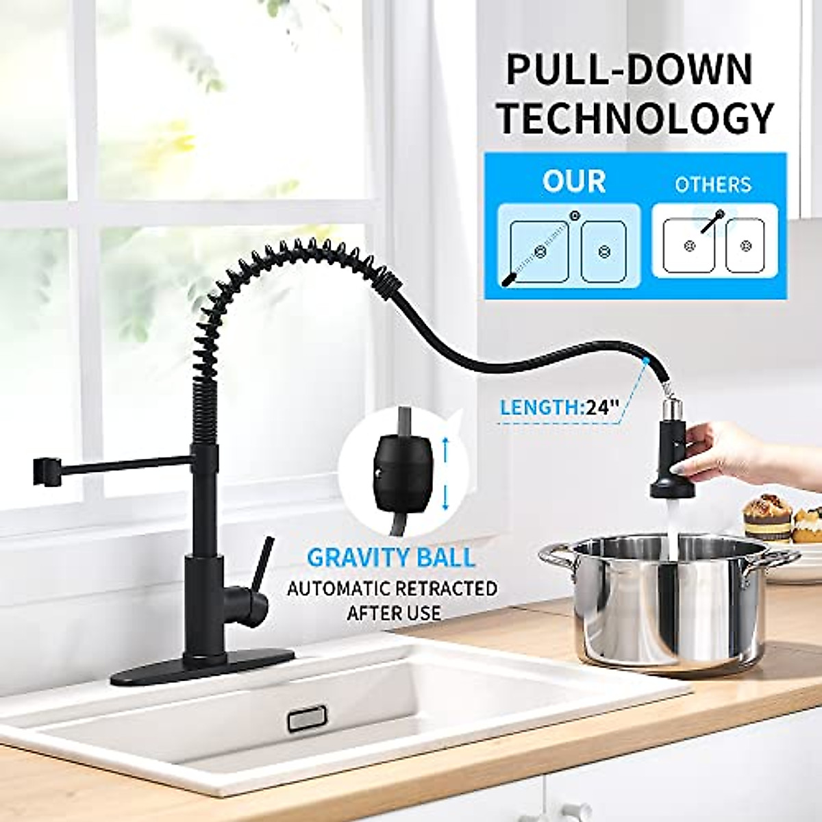 Black Kitchen Faucet Kitchen Sink Faucet with Sprayer - Kitchen Faucet with Pull Down Sprayer