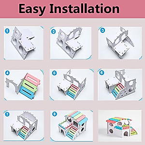 Magnoloran 4 Pack Hamster Toys Set Wooden Hamster House Guinea Pig Hideout Pet Sport Exercise Toys Hamster Cage Accessories Including Hamster Villa, Swing, Seesaw, Ladder for Gerbil Hamster Hedgehog