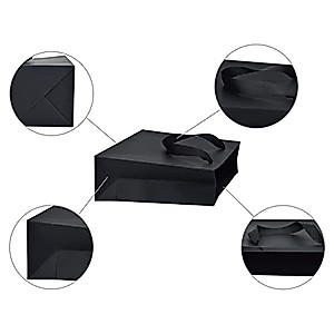 HUAPRINT Black Paper Bags,Shopping bags with Ribbon Handles,20Pcs,10.6x8.3x3.1,Craft Gift Bags for Clothes,Bulk Lunch Bags,Retail Bags,Party Favor Bags,Merchandise Business Bags,Wedding Bags