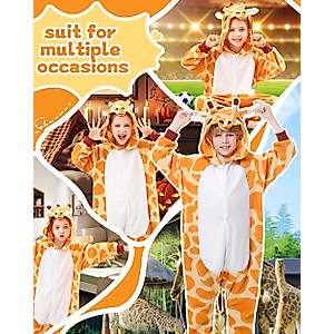 CANASOUR Giraffe Onesie Kids Animal Halloween Cosplay Costume for 5T Girls Unisex Outfuit One Piece Hooded Orange Soft Pajamas Party Boys Suit (5T, Giraffe)