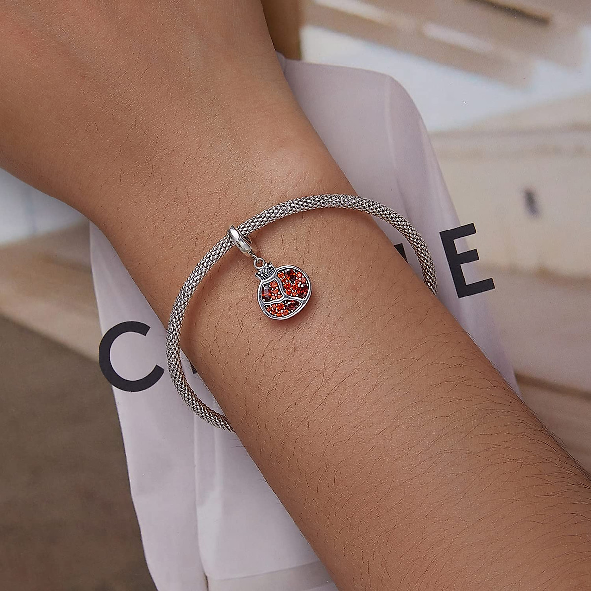 Delicate Pomegranate Pendant Charm 925 Sterling Silver Charm Fits For Pandora Bracelet Necklace