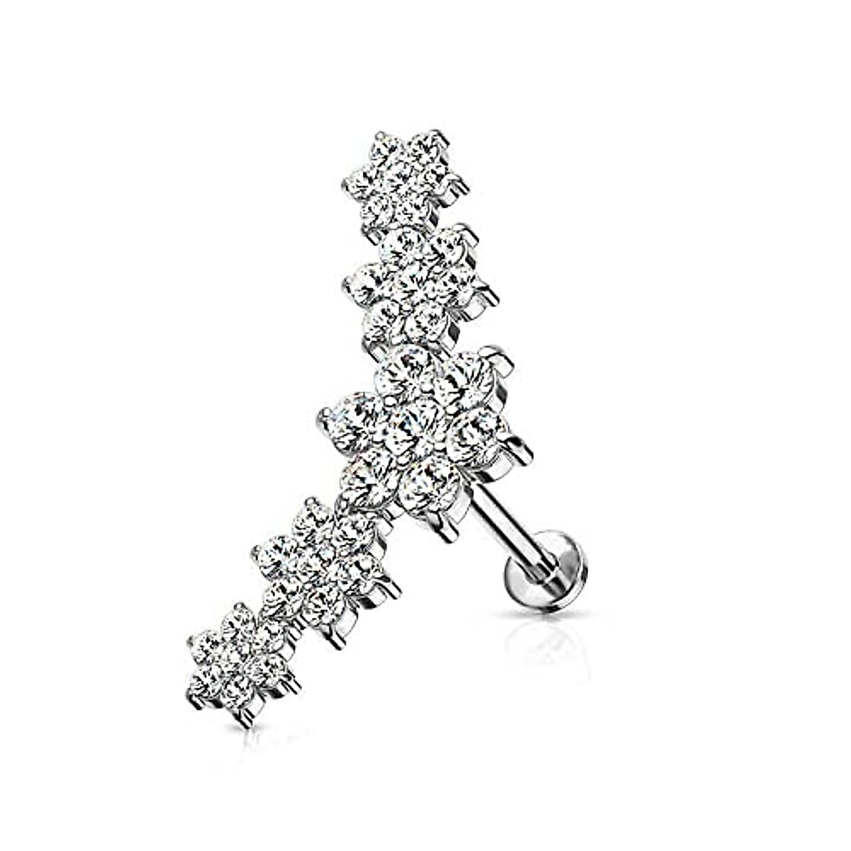 5 Tiered CZ Flower Curve Top Conch Tragus Helix Daith Ear Cartilage Piercing 16G 6mm Length - Clear