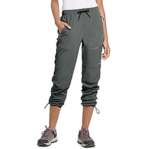 BALEAF Women's Hiking Pants Quick Dry Water Resistant Lightweight Joggers Pant for All Seasons Elastic Waist Steel Gray Size L, Capri