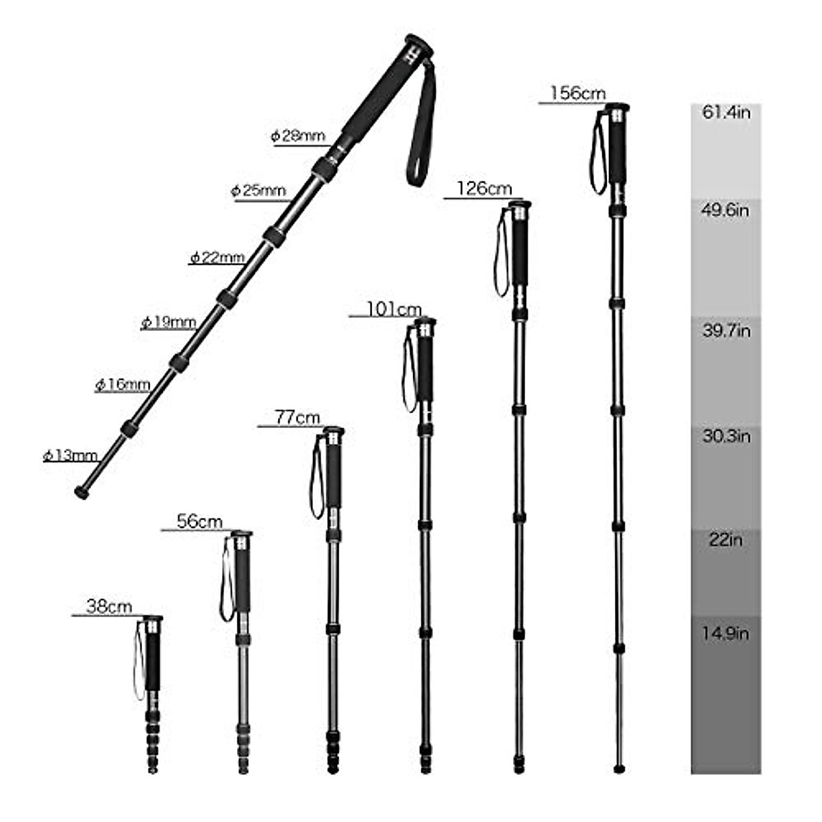 Koolehaoda 6-Section Monopod Compact Portable Photography Aluminum Alloy Unipod Stick, Max. Load 10kg / 22lbs, Folding Size is only 15-inch (K-266 Black)