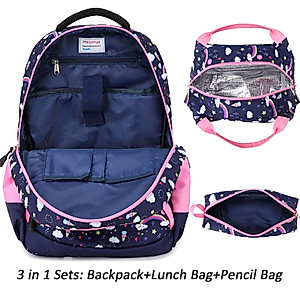 Meisohua Unicorn School Backpack for Girls Cartoon Backpack for Kids School Bag 3pcs Sets with Lunch and Pencil Bag