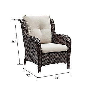 Rilyson Outdoor Wicker Patio Chairs Set of 2: Rattan Dining Chairs Porch Chairs Outdoor Club Chairs with high Back and Deep Seating (Brown/Beige)