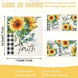 Whaline 4Pcs Sunflower Swedish Dishcloths Sunflower Kitchen Dish Towel Reusable Love Home Cotton Kitchen Towels for Baking Cooking Home Kitchen Bathroom Decor, 6.7 x 7.7Inch