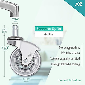 Office Chair Caster Wheels 2.5 Inch, Roller Blade Wheels Replacement Rubber Chair Casters for Hardwood Floors and Carpet, Set of 5 (Chrome Bracket/Grey/Clear)