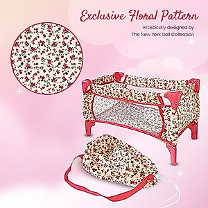 Baby Doll Crib Set for Little Girls, Play Crib Baby Doll Bed, Baby Doll Pack and Play Baby Doll Beds for 18 inch Dolls, Toy Baby Crib for Dolls, Toy Crib for Baby Doll, (Floral)