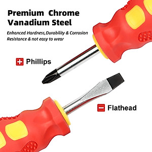 VHEONET Magnetic Screwdriver Sets 10 PCS,Craftsman Screwdriver Set with Bag,Flat Head Phillips Screwdriver, Non-Slip Cushion Grip for Repair Home Improvement,Red & Yellow
