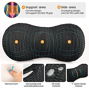 AgoKud Lumbar Support Pillow, Lumbar Support for Office Chair,Memory Foam Back Support Pillow for Lower Back Pain Relief,Adjustable Lumbar Pillow for Bed,Sleeping,Car Seat
