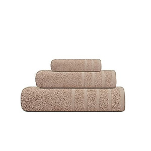 Textila Cotton Towel Set - 3 Piece Set Includes 1 Bath Towels, 1 Hand Towels, and 1 Washcloths - Soft and Absorbent Towel Set for Bathroom - Beige Color Towels Ideal for Everyday Use
