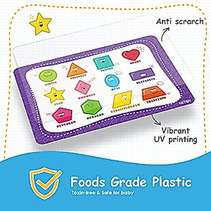 NiBaby Educational Placemats for Kids Reusable Wipeable - Toddler Placemats for Learning Alphabet ABC Color Number Shape - Kids Placemats for Dining Table Kindergarten - Set of 4