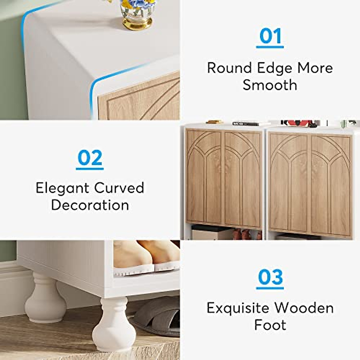 Tribesigns Shoe Storage Cabinet, 24 Pairs Organizer Cabinet with Door, White Freestanding Shoe Storage, 6 Tiers Modern Wood Shoe Rack for Entryway, Living Room (Fits Shoes up to Men's Size 16)