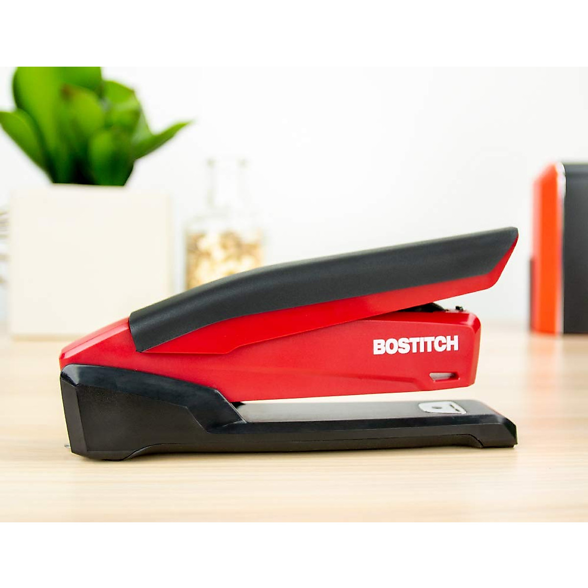 Bostitch inPower Spring-Powered Desktop Stapler, Easy Stapling Technology, Red