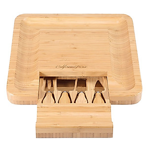 Cheese Board and Knife Set | Charcuterie Board | Bamboo Cheese Tray with Cheese Knives Sets | Large Wooden Cheese Plate and Cheese Platter Board Set | Cheeseboard Gift Set 50th Birthday | Wedding Gift